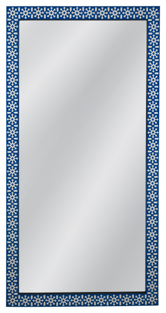 Blue & Ivory Bone Inlay Floor Mirror - Mediterranean - Floor Mirrors ...