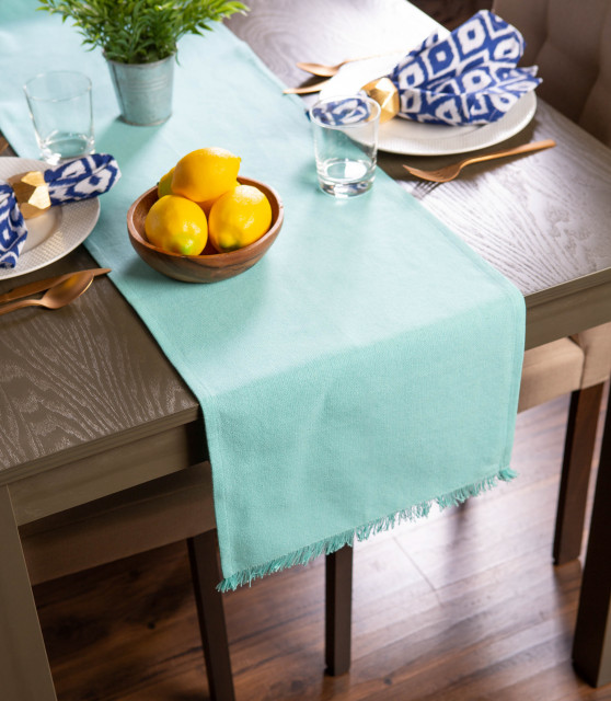 DII Solid Aqua Heavyweight Fringed Table Runner - Contemporary - Table ...
