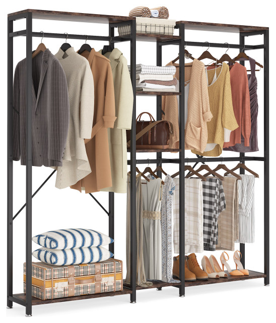Tribesigns Freestanding Closet Organizer 3 Hanging Rod and Shelves ...