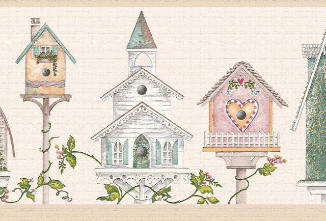 Bird Houses Peel and Stick Wallpaper Border 15'x7", Roll 15 ft. x 7 in ...