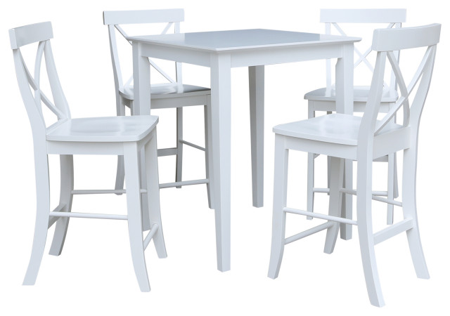 30" x 30" CounterHeight Dining Table with 2 X-Back Stools, 5 Piece ...