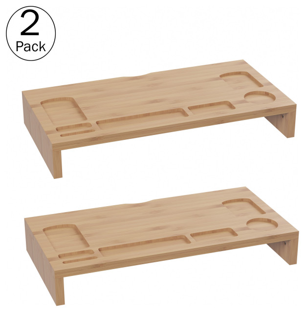 2-Pack Bamboo Monitor Riser Set Wooden Laptop Stand and PC Computer ...