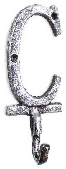 Rustic Silver Cast Iron Letter C Alphabet Wall Hook 6'' - Industrial ...