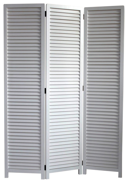 Transitional Wooden Screen with 3 Panels and Shutter Panels, White ...