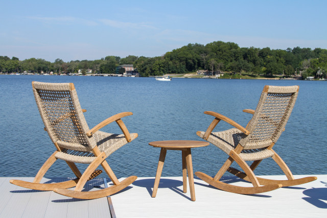 Antique Wash and Wheat Rope Rocking Chair Set With 20" Accent Table ...