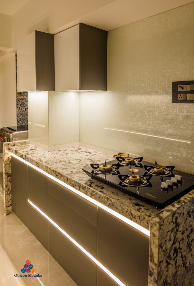 OBERON Back Painted Glass Handle-less Kitchen with LED Gola & Glass ...