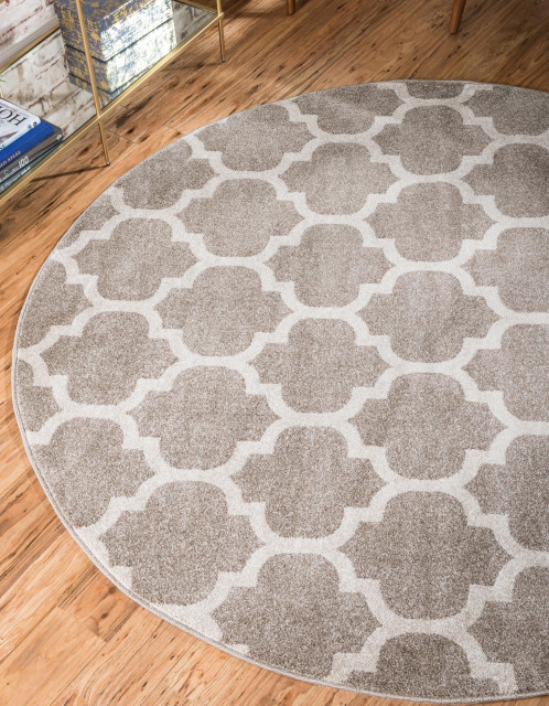 Rug Unique Loom Trellis Light Brown Round 12' 2 x 12' 2 - Mediterranean ...