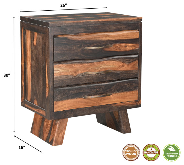Aubrey 3-drawer Live Edge Wood Nightstand - Rustic - Nightstands And ...