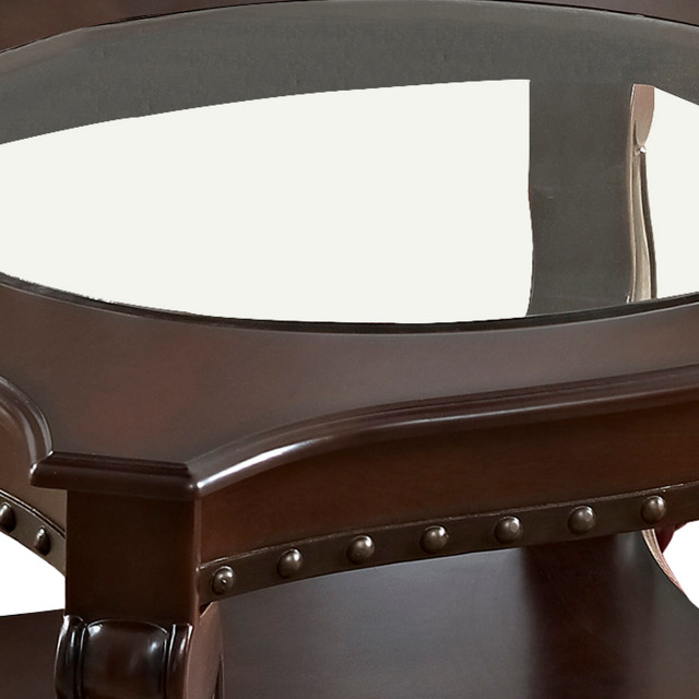 Wood and Glass Coffee Table With Rivet Accents, Brown - Traditional ...