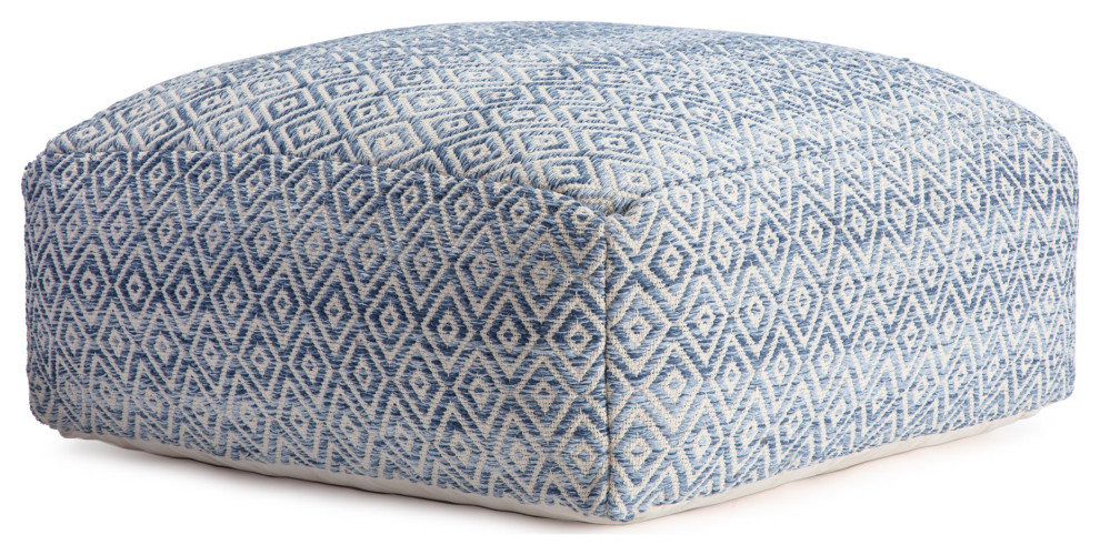 Classic Pouf Ottoman, Padded Seat With Diamond Patterned Upholstery, Blue/Beige - Scandinavian ...