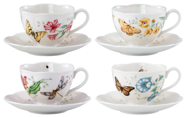 Lenox Butterfly Meadow Porcelain Cup and Saucer Set, Service for 4 ...