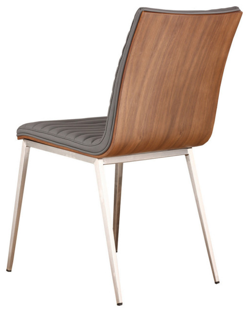 Cafe Brushed Stainless Steel Dining Chairs With Walnut Back, Set of 2 ...