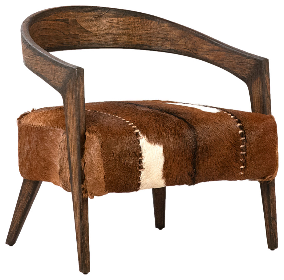 Brown Liara Goat Hide and Wood Accent Chair, Set of 2 - Midcentury ...