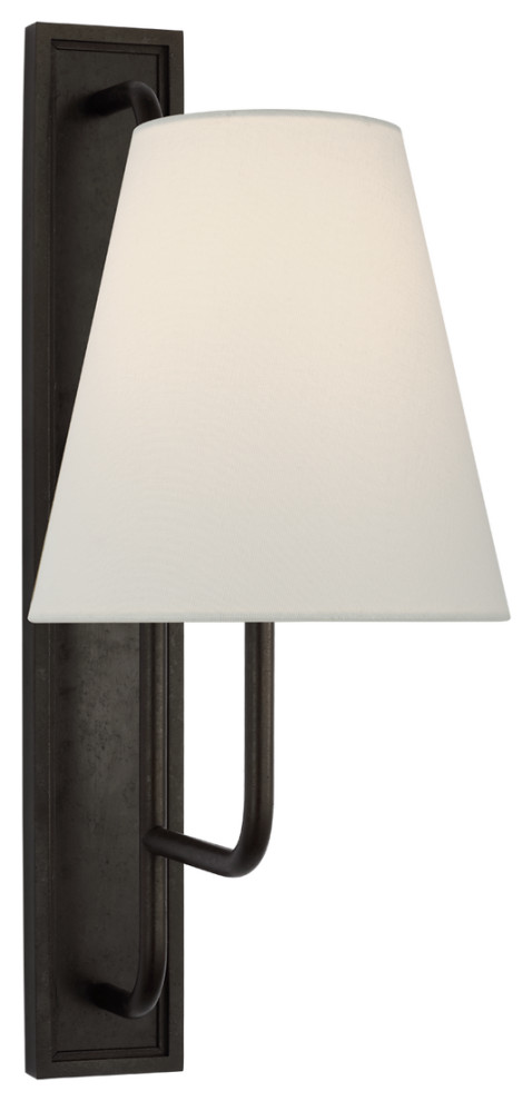 Rui Tall Sconce in Aged Iron with Linen Shade - Transitional - Bathroom ...