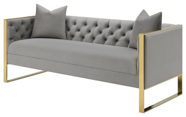 Coaster Eastbrook Modern Velvet Upholstered Tufted Back Sofa Gray ...