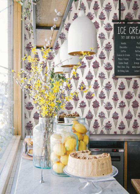 Pink Floral Ice Cream Peel and Stick Wallpaper, Swatch - Contemporary ...