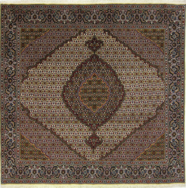 Persian Rug Tabriz Mahi 6'8"x6'7" Hand Knotted, 6'8"x6'7" - Traditional ...