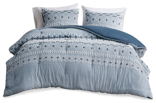 INK+IVY Dora Organic Cotton Chambray 3-Piece Comforter/Duvet Cover Set, King/Cal King ...