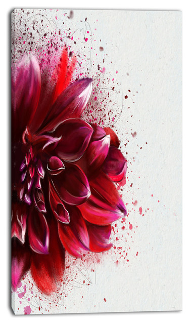Dark Red Watercolor Rose Flower, Floral Canvas Art Print, 16"x32 ...