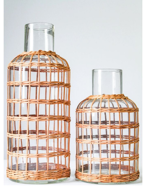 Seagrass Rattan Cage Vase Carafe, Small - Tropical - Vases - by ...