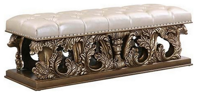 Benzara BM251168 Bench With Button Tufted Seat and Heavy Scrolled ...