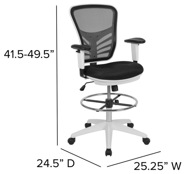 Mid-Back Black Mesh Ergonomic Drafting Chair With Adjustable Chrome ...