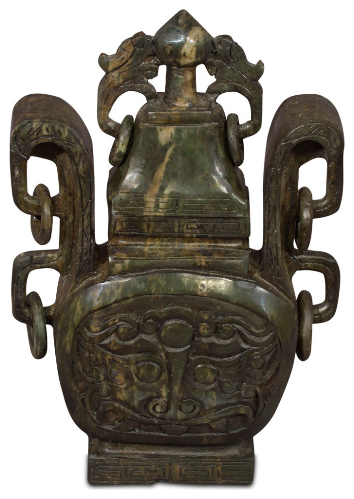 Hand Carved Imperial Style Chinese Jade Urn with Removable Lid - Asian ...