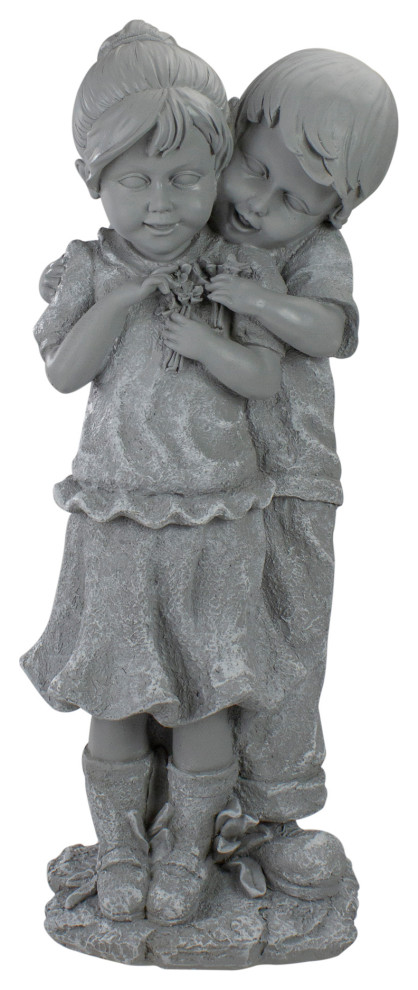 19.5" Gray Boy Hugging Girl Outdoor Garden Statue - Contemporary - Garden Statues And Yard Art ...