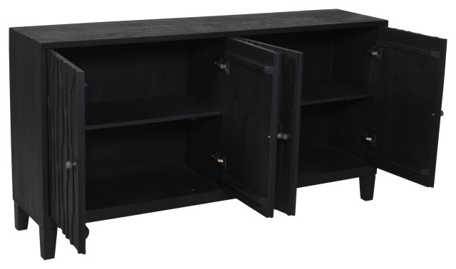 Orchard 4-Door Sideboard, Transitional Ebony Gray, Reclaimed Solid Wood ...