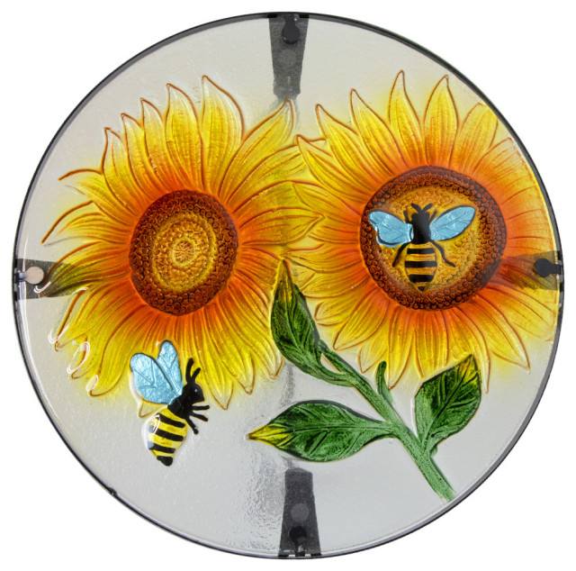 19" Sunflower and Bumblebee Glass Patio Side Table - Farmhouse ...