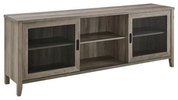 Industrial TV Stand with Sliding Metal Mesh Cabinet Doors ...