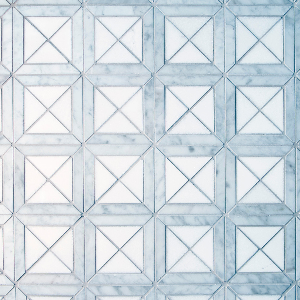 Triangle With Strip Marble Mosaic Tile, 5 Sheets - Contemporary ...