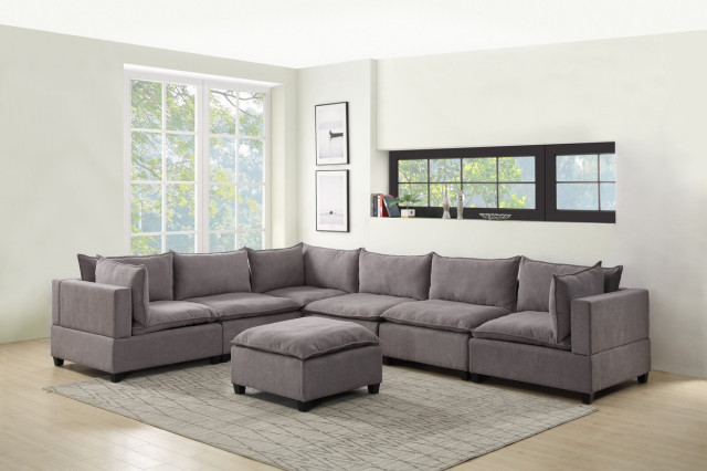 Madison Light Gray Fabric 7 Piece Modular Sectional Sofa with Ottoman - Transitional - Sectional ...