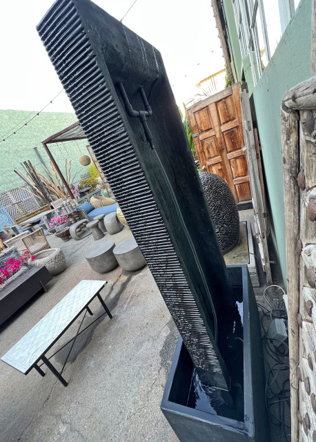 Tall Black Ripple Fountain - Transitional - Outdoor Fountains And Ponds ...