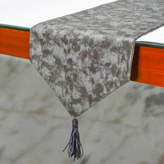 Charcoal Chrome - Grey Faux Leather Decorative Table Runner, 16"x108 ...