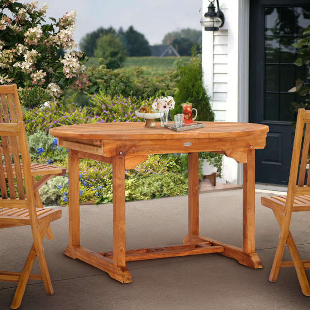 Teak Wood Orleans Round Outdoor Patio Extension Dining Table ...