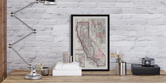 "Vintage Map of California" Framed Painting Print, 12"x18 ...