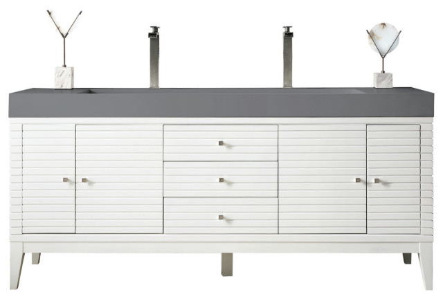 Linear 72" Double Vanity, Glossy White, Dusk Gray Glossy Composite Top ...