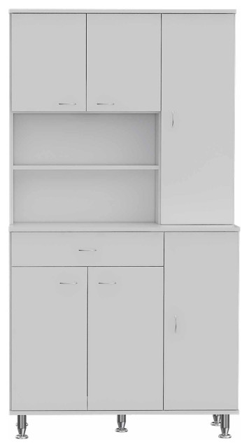 White Pantry Cabinet With Multiple Storage Shelves - Contemporary ...