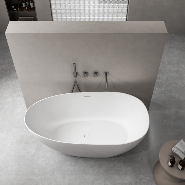 STAR&JANE Egg-shaped Stone Resin Matte Freestanding Bathtub, 59 in ...