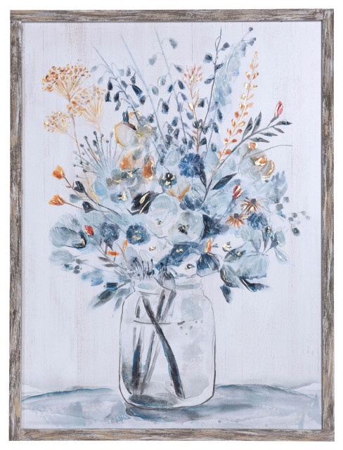 Flower Bouquet, a Glass Vase Print on Wood - Farmhouse - Paintings - by ...