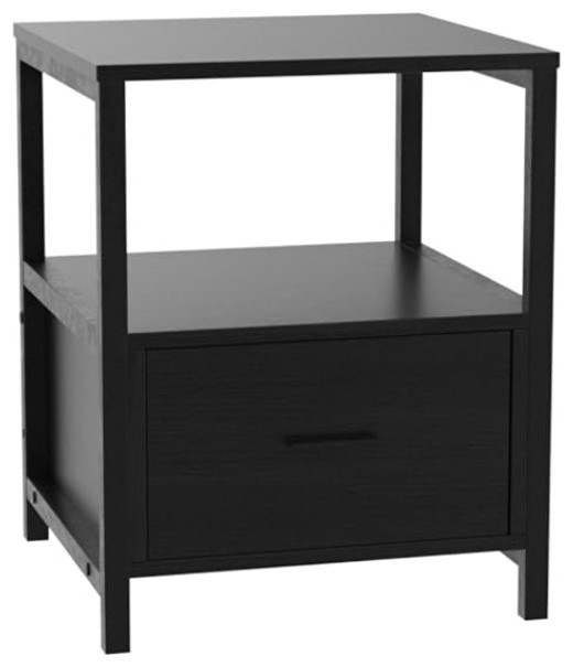 Set of 2 Modern Nightstand, Upper Open Shelf & Bottom Storage Drawer ...