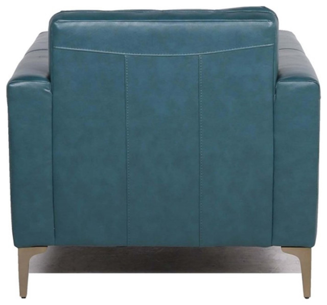 Payton Leather Mid Century Chair With Tufted Back In Turquoise With ...