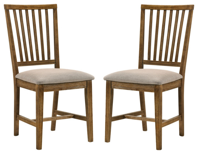 Set of 2 Upholstered Side Chair, Tan/Weathered Oak - Transitional ...