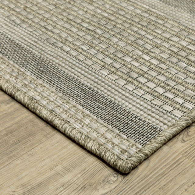 Tinley Banded Border Tan/ Black Indoor-Outdoor Area Rug, 3'3" x 5 ...
