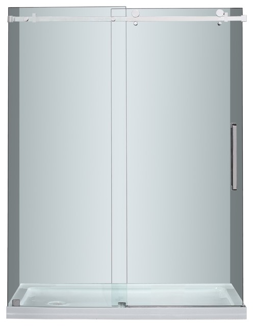 Moselle 48"x77.5" Frameless Sliding Shower Door, Stainless Steel, 60"x77.5" - Contemporary ...