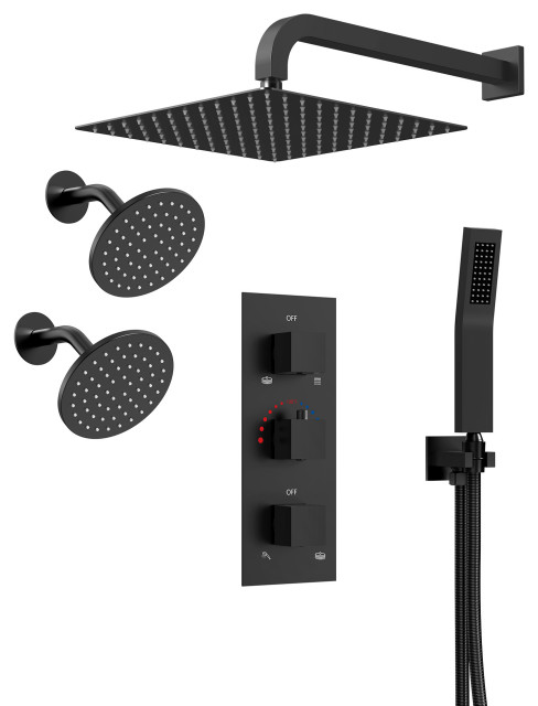 Triple Shower Head 12" Thermostatic Shower System With Handheld Shower ...