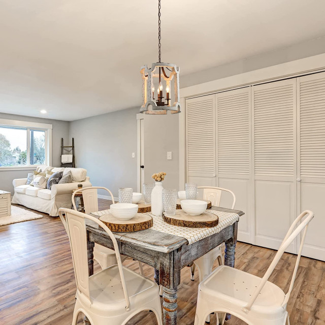 4 Light Drum Farmhouse Chandelier Rust Dining Pendant Lights ...