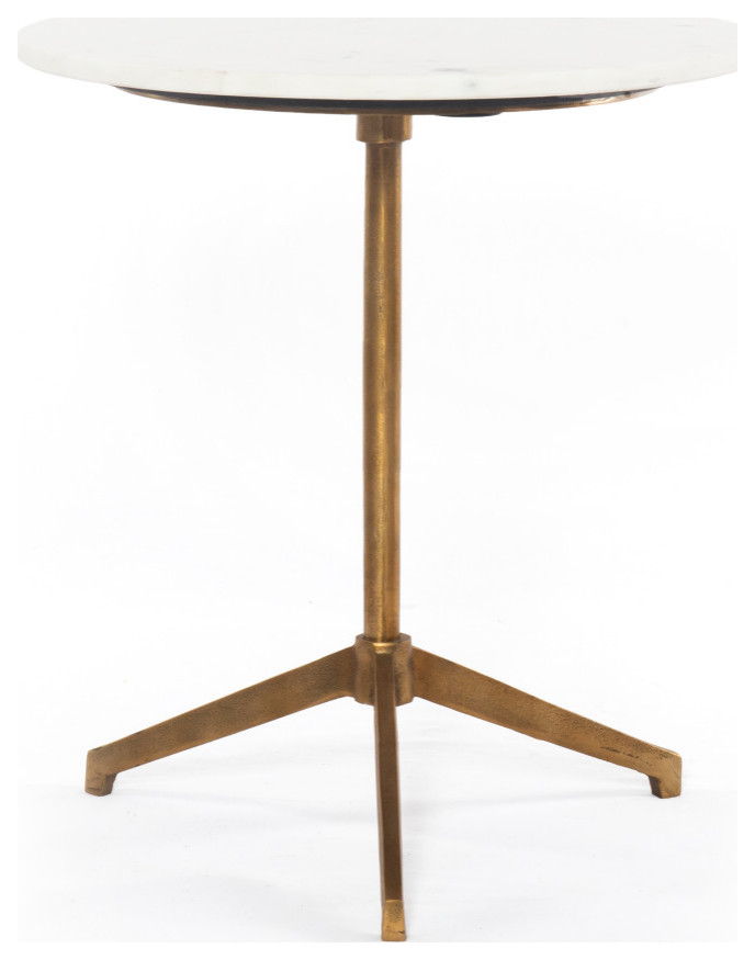 Aram End Table Raw Brass, Polished White Marble - Contemporary - Side ...