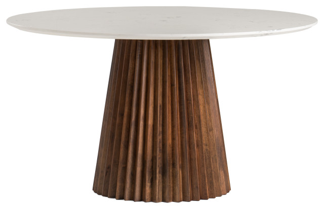 Modrest Nancy Mid-Century Modern White Marble + Walnut Round Dining ...